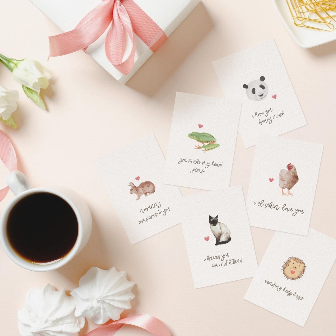 Printable Valentine Mini Card Set | Cute Punny Animals | Anniversary ...