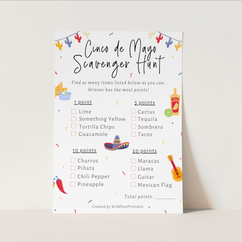Cinco De Mayo Printable Game | Spanish Scavenger Hunt | Adult Mexican ...
