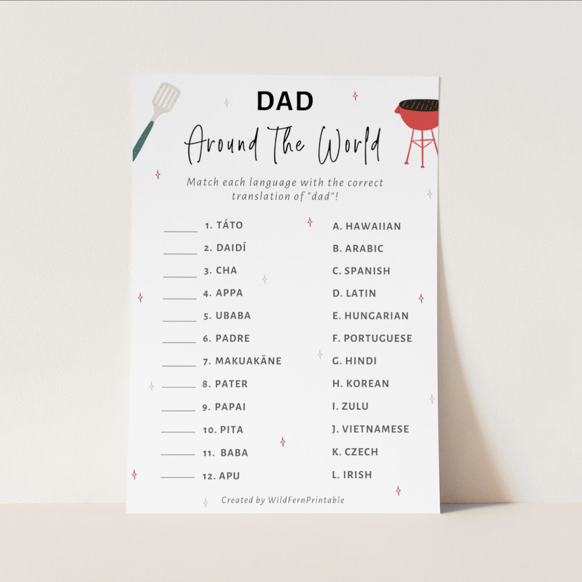 Father's Day Printable Game | Dad Around the World Language Game | Fun ...