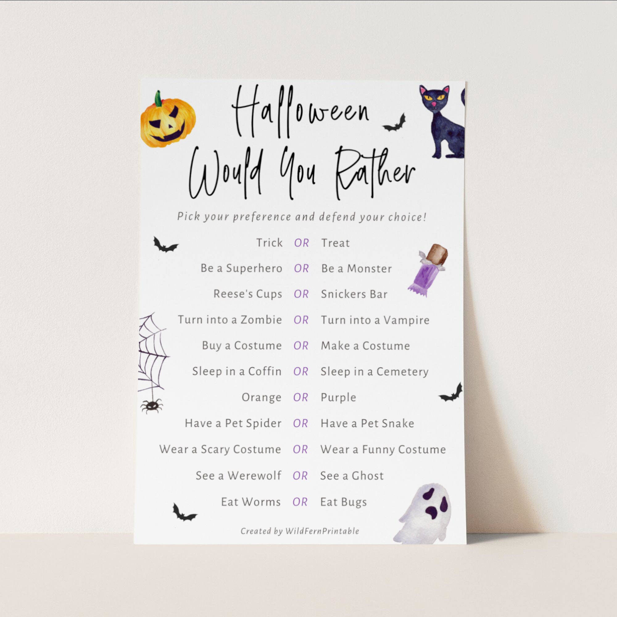 Halloween Printable Game | Would You Rather Family Game | Halloween ...
