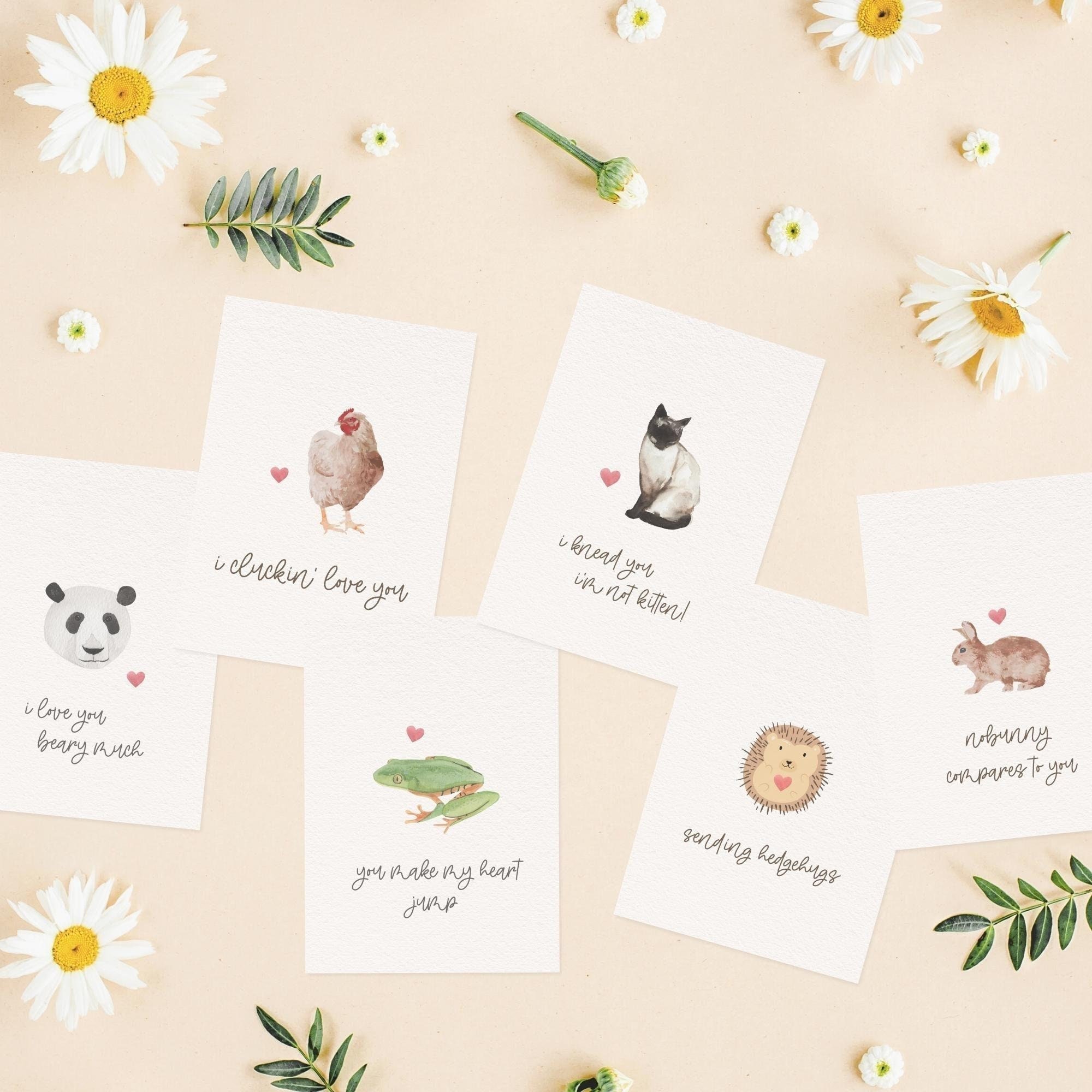 Printable Valentine Mini Card Set | Cute Punny Animals | Anniversary ...