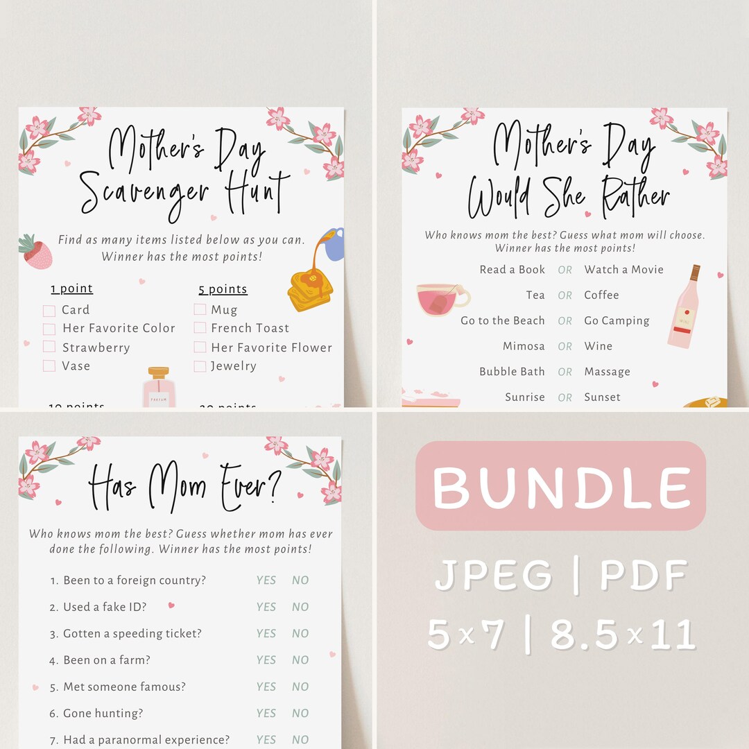 Mother's Day Printable Game BUNDLE | Mom Ever Never Would She Rather ...