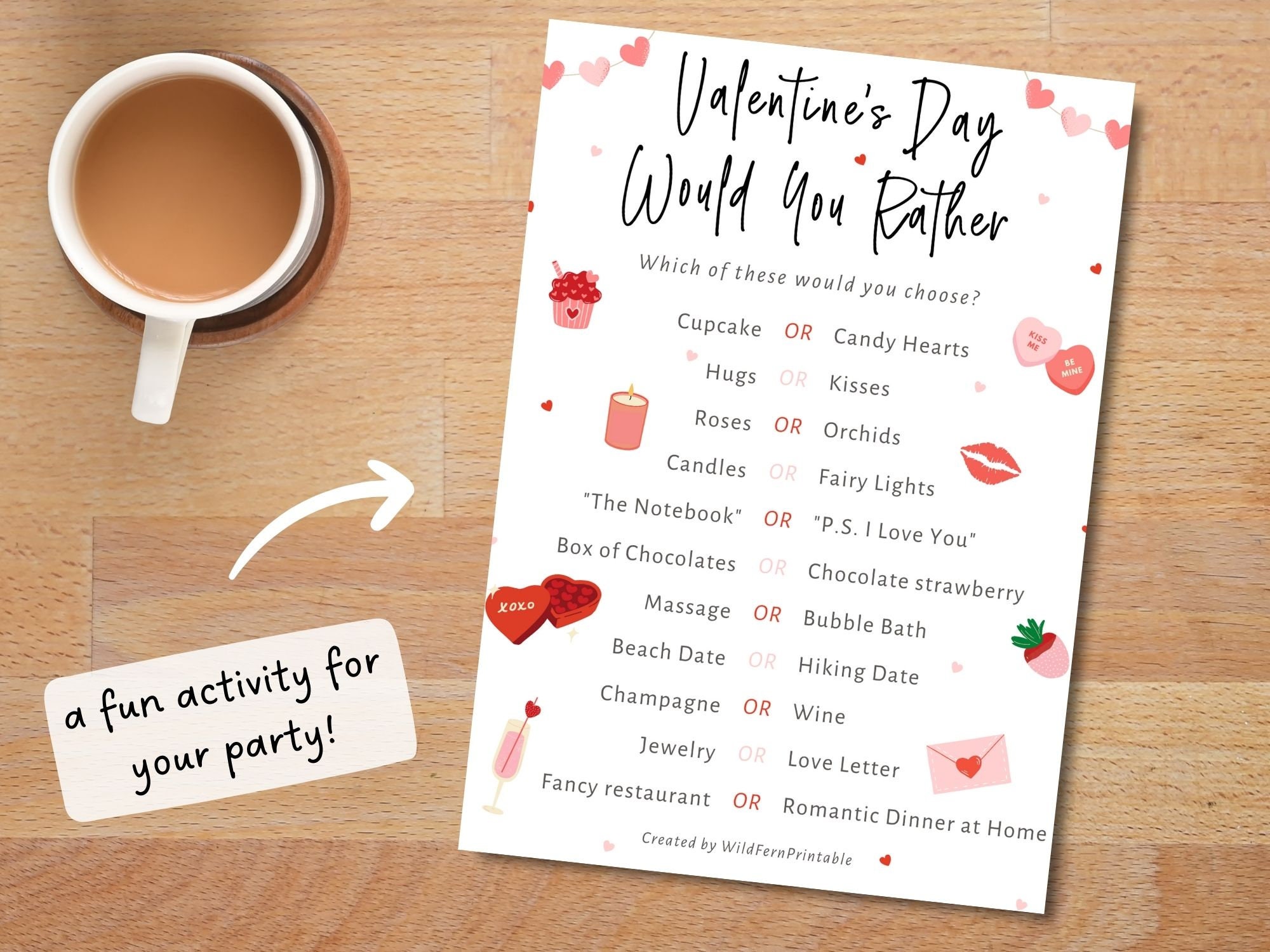 Valentine's Day Printable Game | Would You Rather | Adult This or That ...