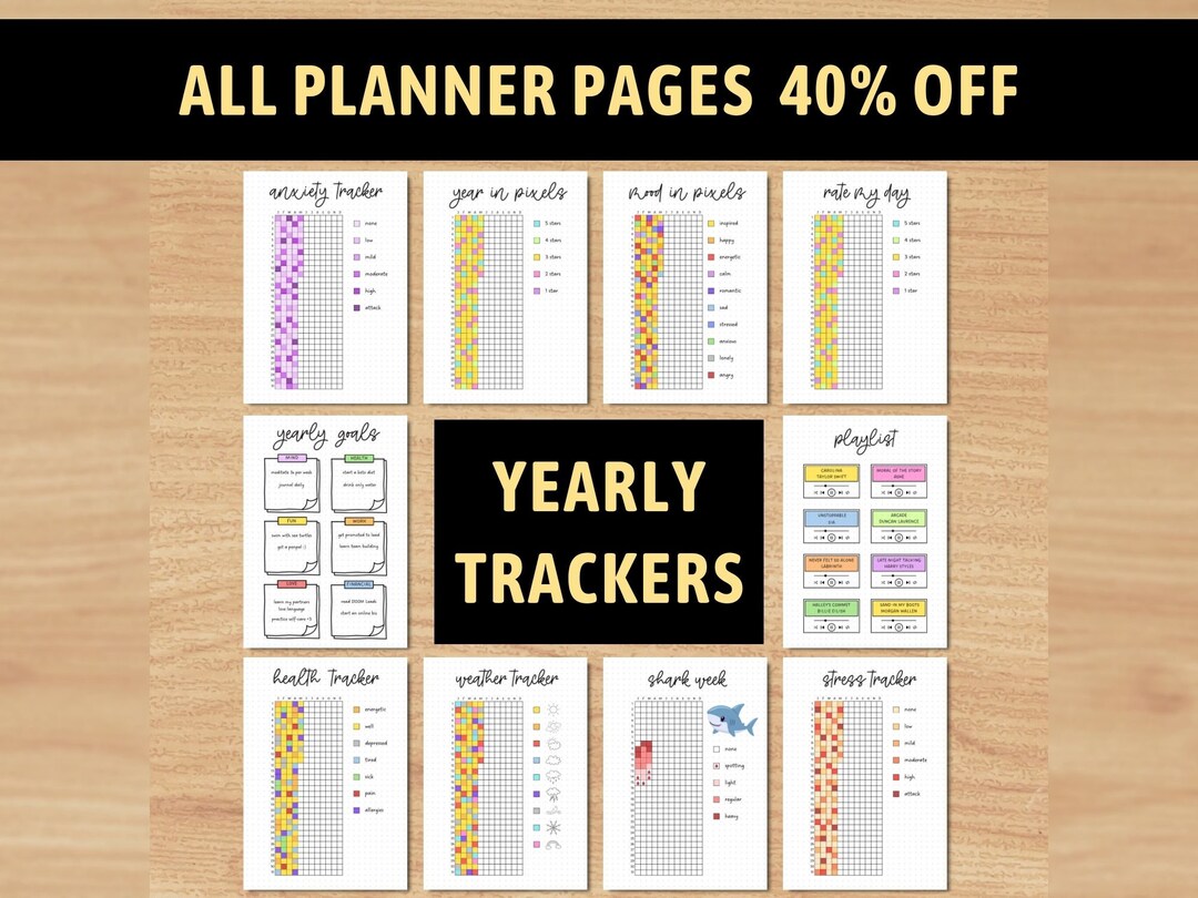Yearly Trackers Bundle Printable A5 Journal Pages Daily Mood Tracker ...