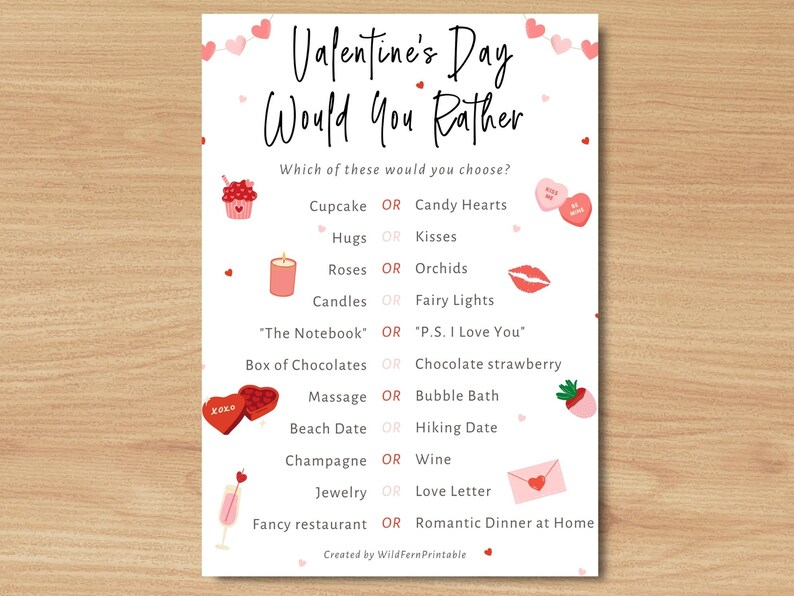 Valentine's Day Printable Game | Would You Rather | Adult This or That ...