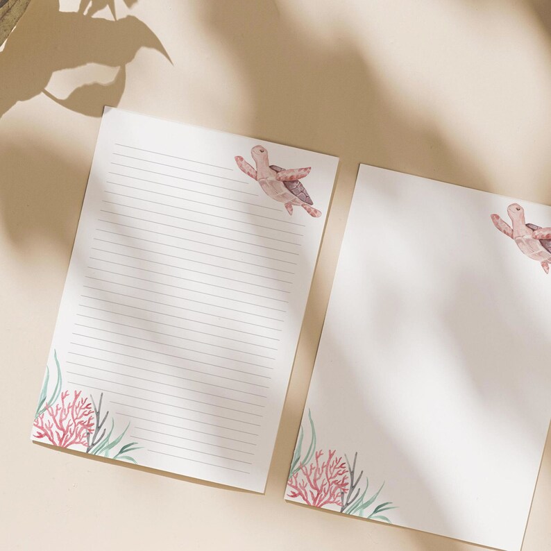 Printable Stationery | Sea Turtle Paper | Lined + Unlined | A4 + Letter ...