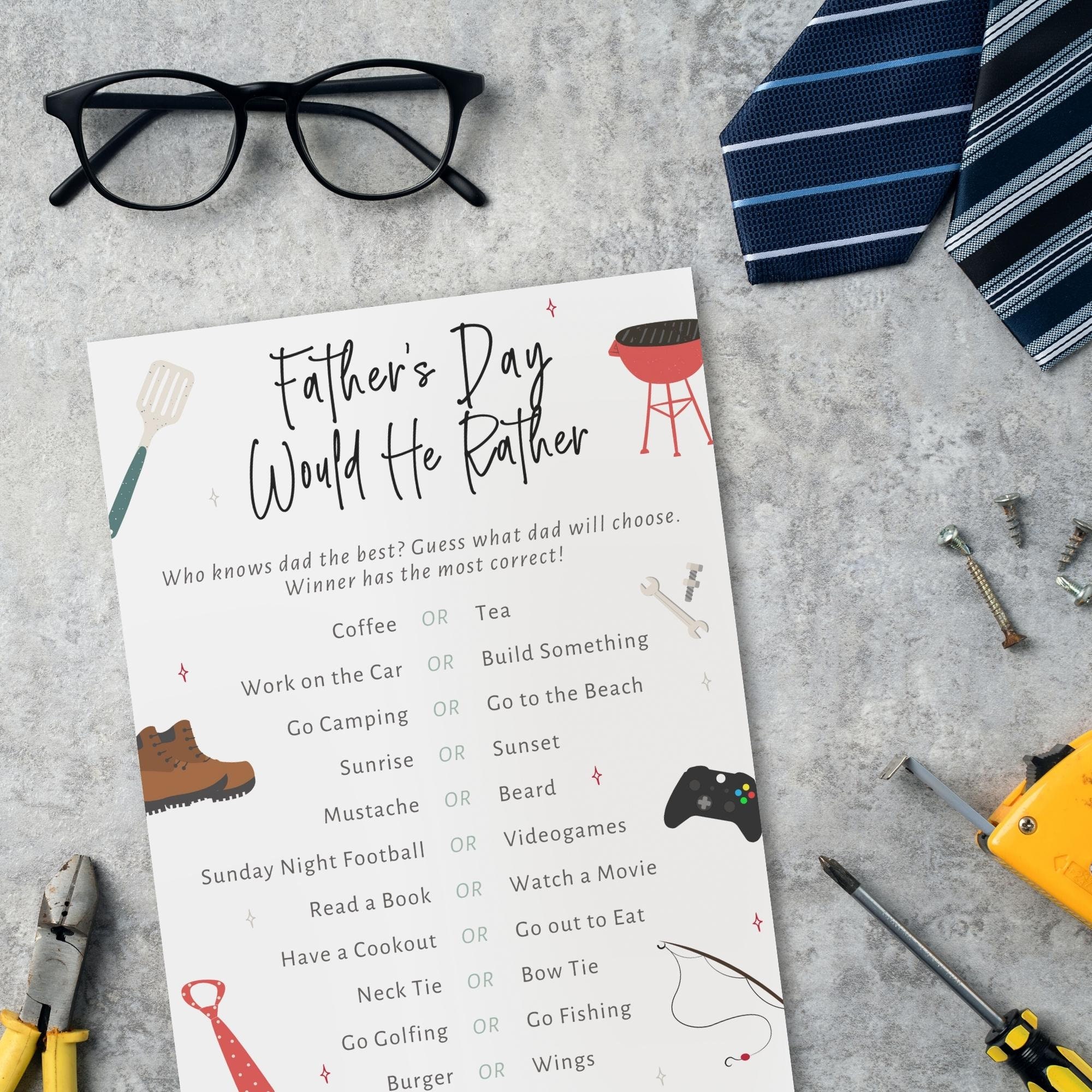 Father's Day Printable Game | Would He Rather | Fun Father's Day Kids ...