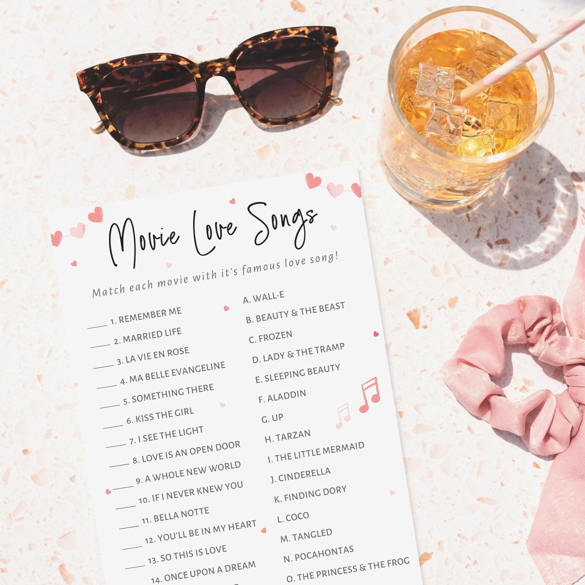 Valentine's Day Printable Game Romantic Movie Love Songs Match Game ...