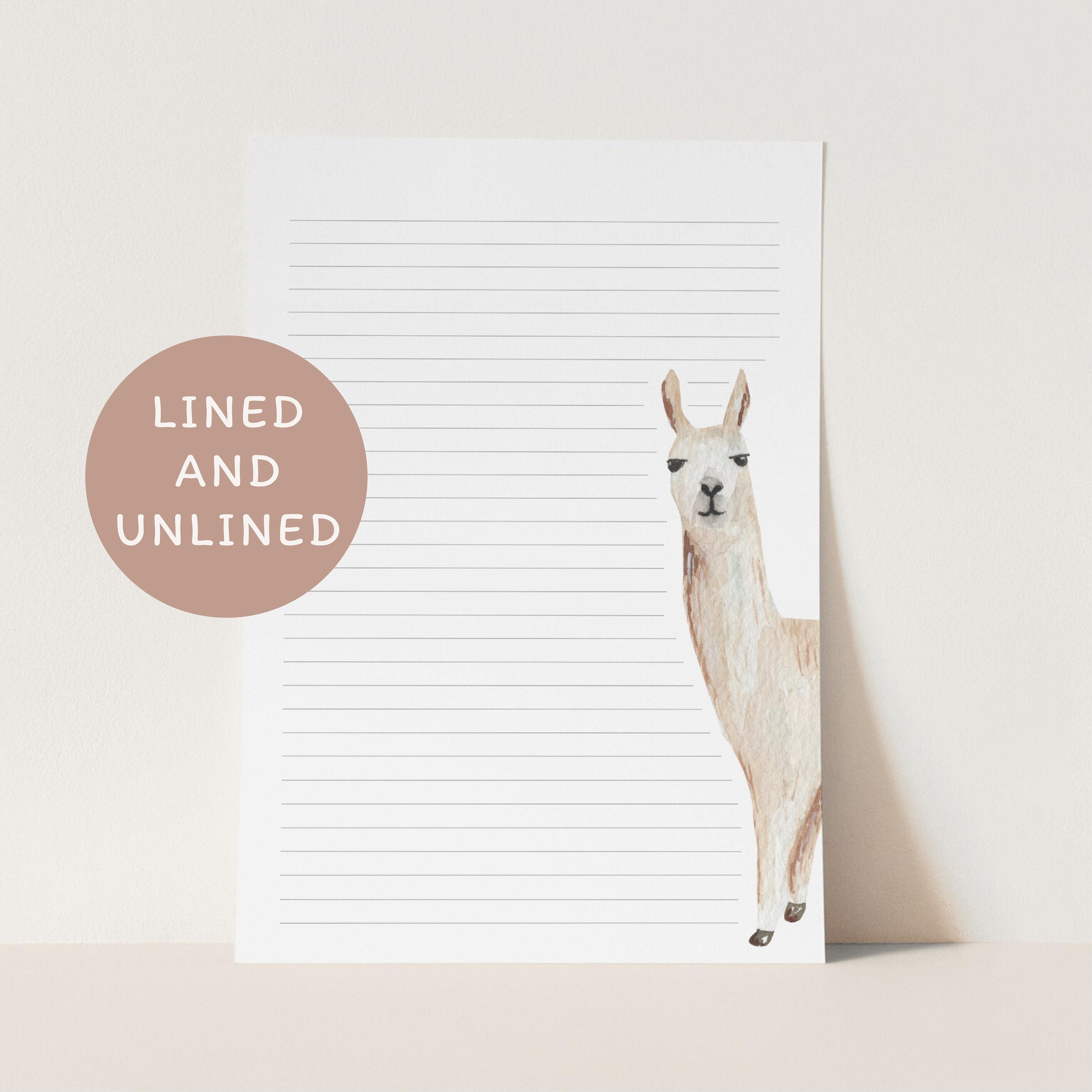 Printable Stationery Llama Paper Lined Unlined A4 Letter Size Bullet ...