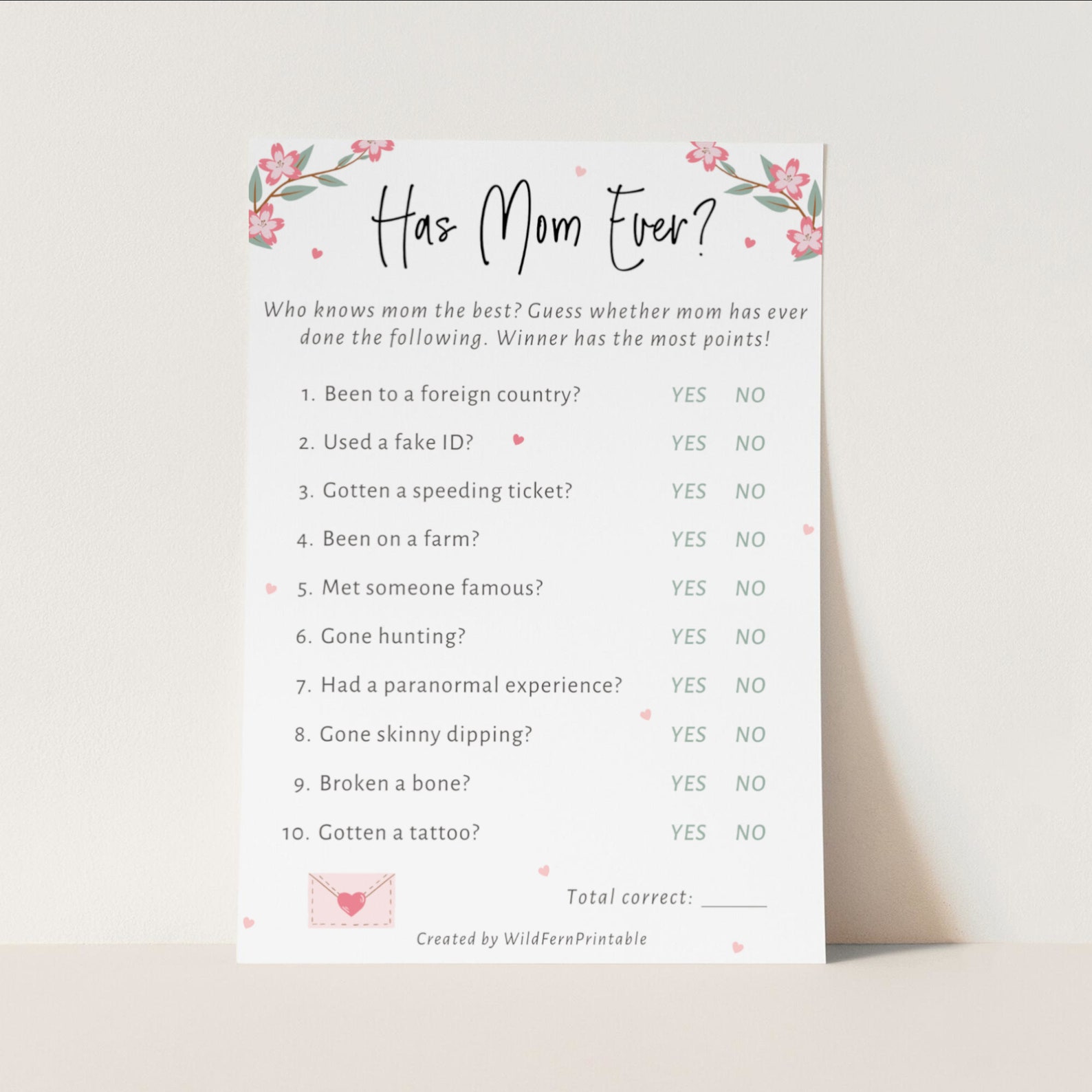 Mother's Day Printable Game | Has She Ever or Never Quiz | Mother's Day ...