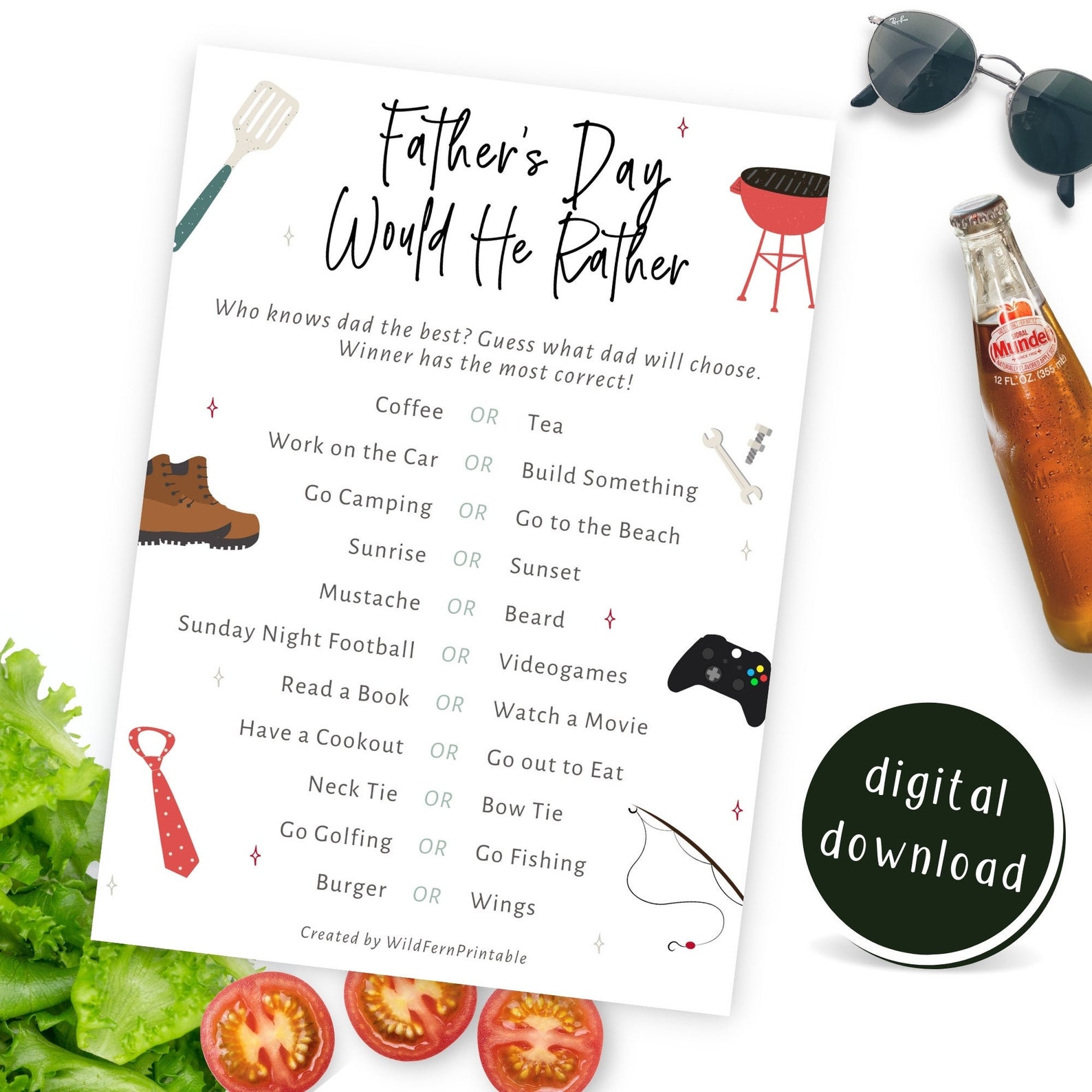 Would He Rather Printable Game. Fun Father's Day Virtual | Etsy