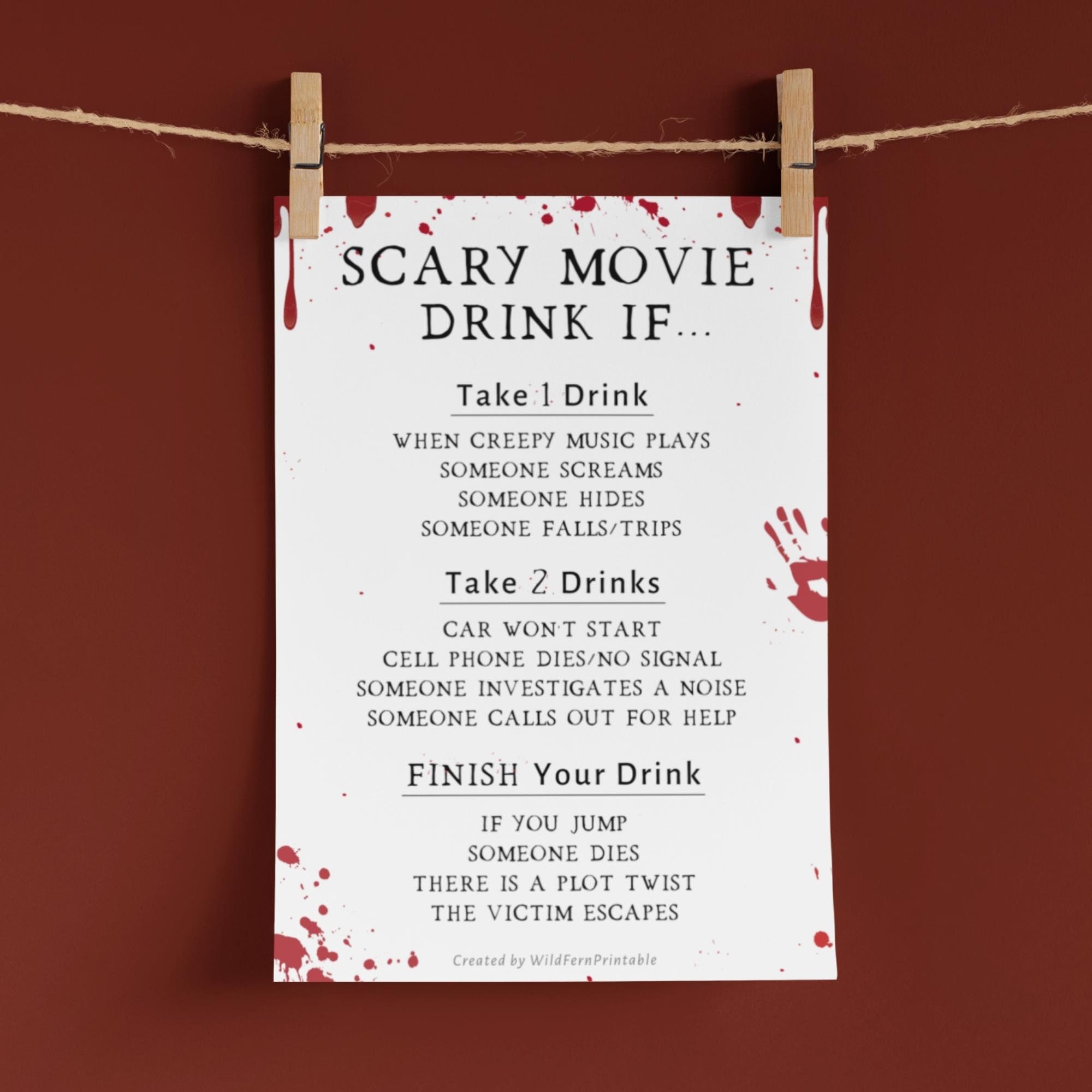 Scary Movie Drink If Printable Fun Adult Halloween Party Drinking Game ...