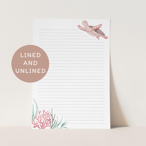 Printable Stationery Sea Turtle Paper Lined Unlined A4 - Etsy