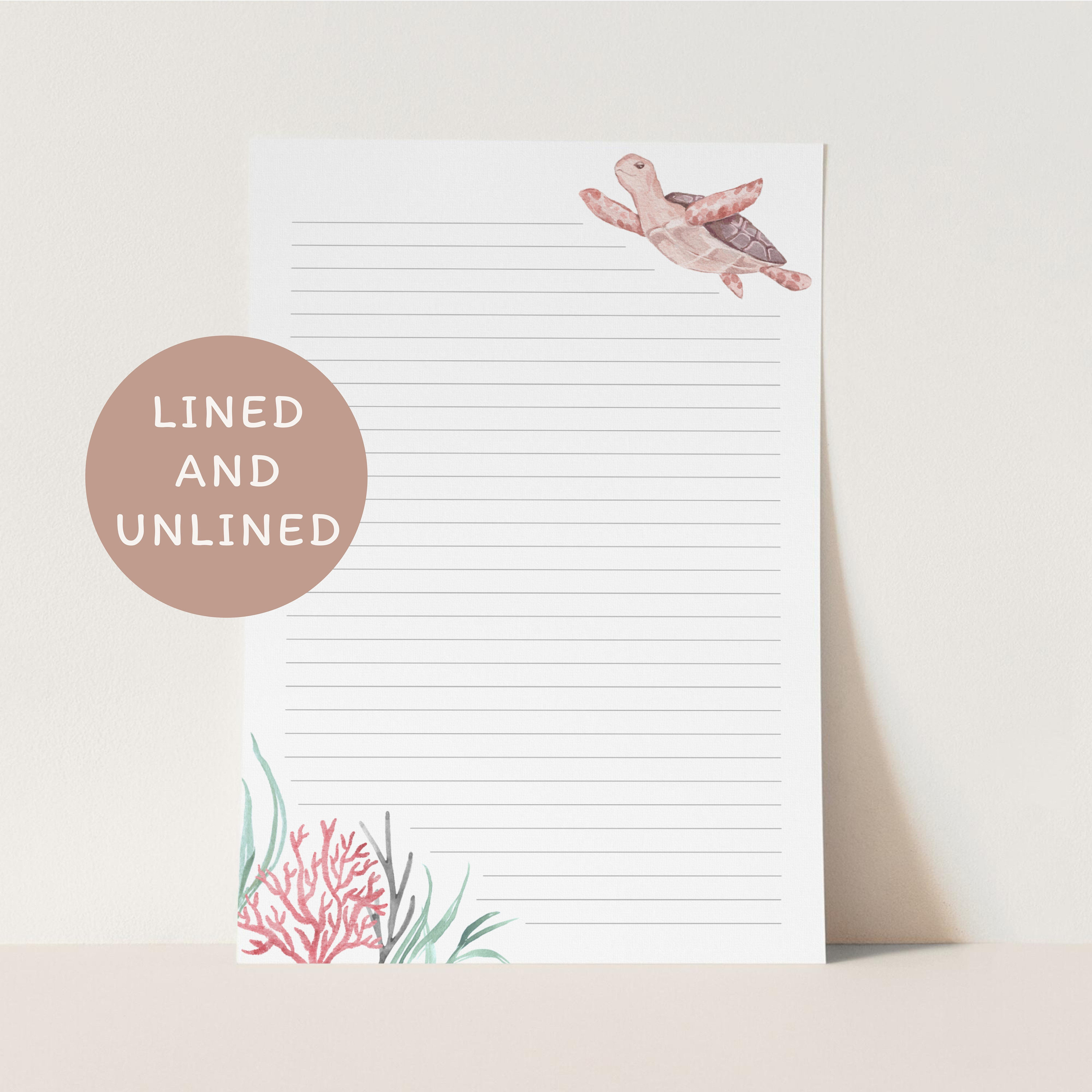 Printable Stationery Sea Turtle Paper Lined Unlined A4 Letter Size ...