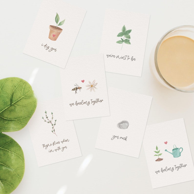 Printable Valentine Mini Card Set | Cute Punny Plants | Anniversary ...