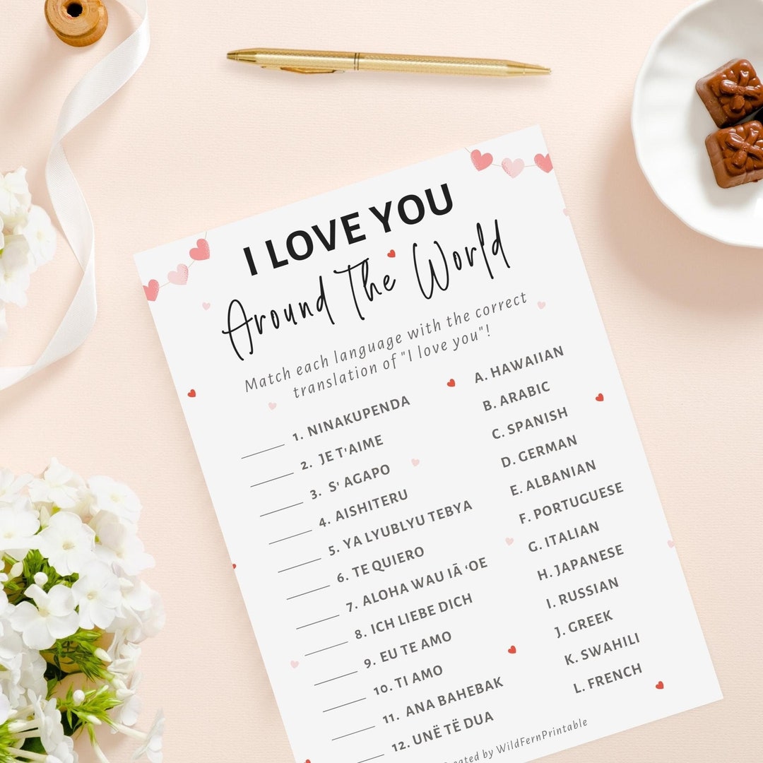 Valentine's Day Printable Game | I Love You Around the World Language ...