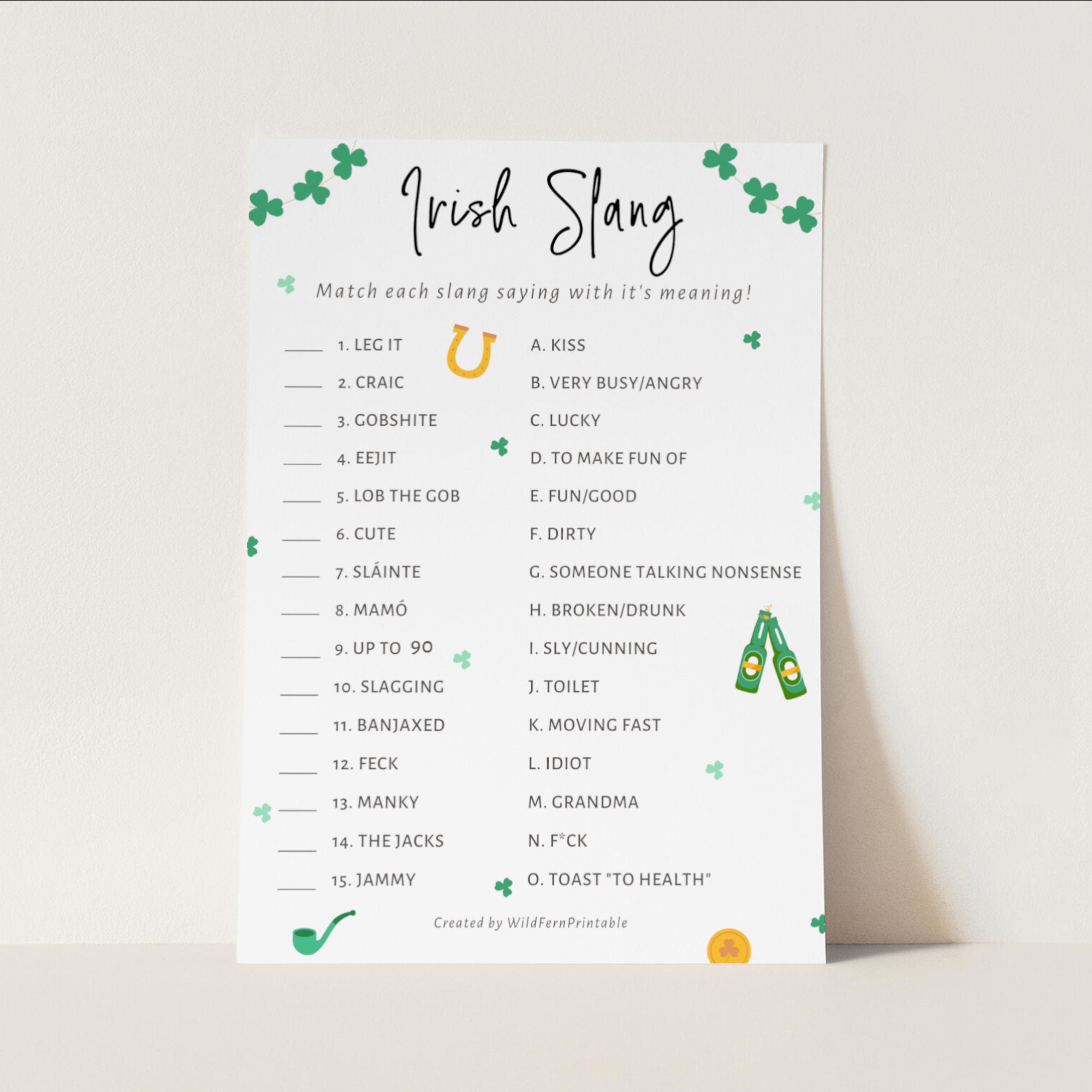 St. Patrick's Day Printable Game | Irish Slang | Saint Patty's Word ...