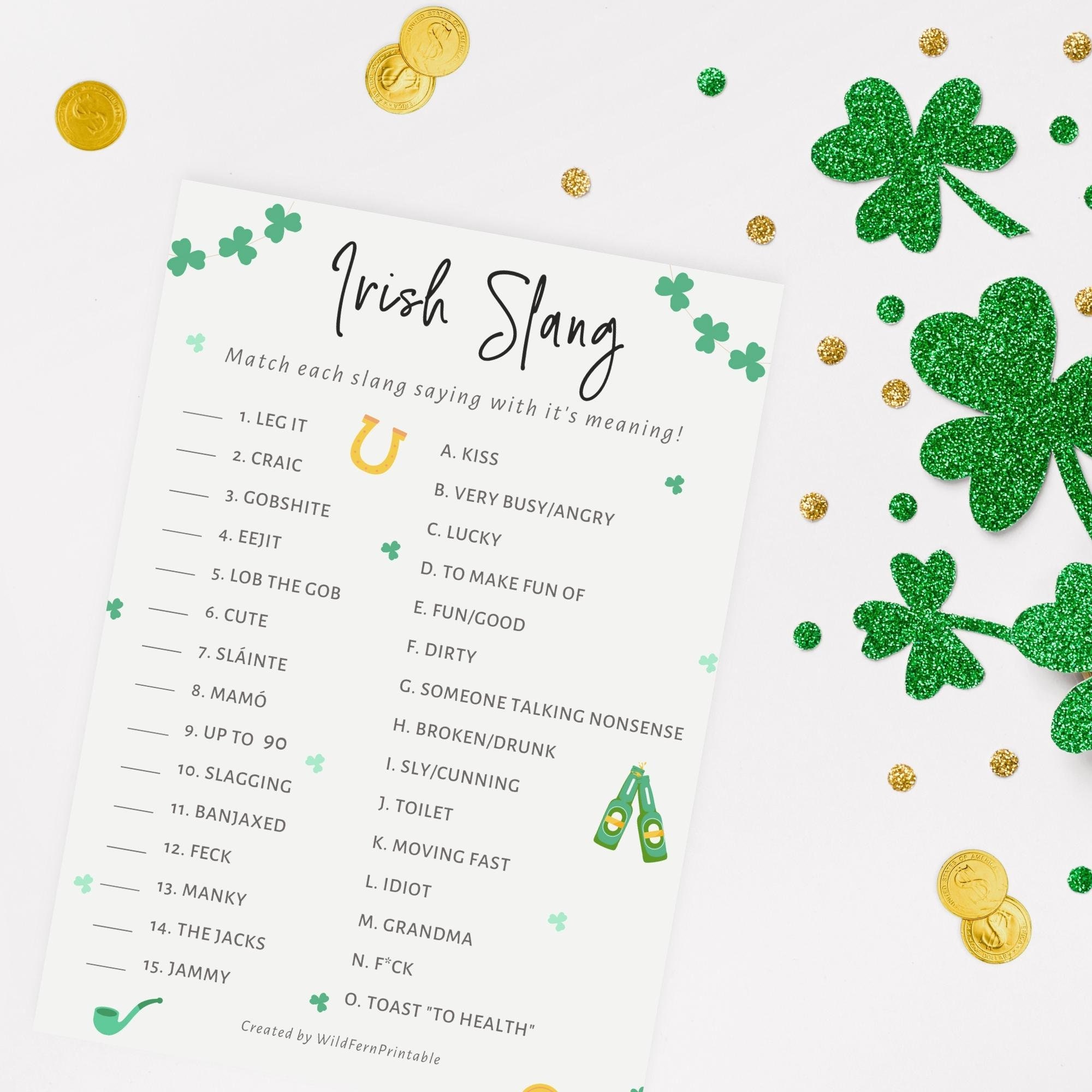 St. Patrick's Day Printable Game | Irish Slang | Saint Patty's Word ...