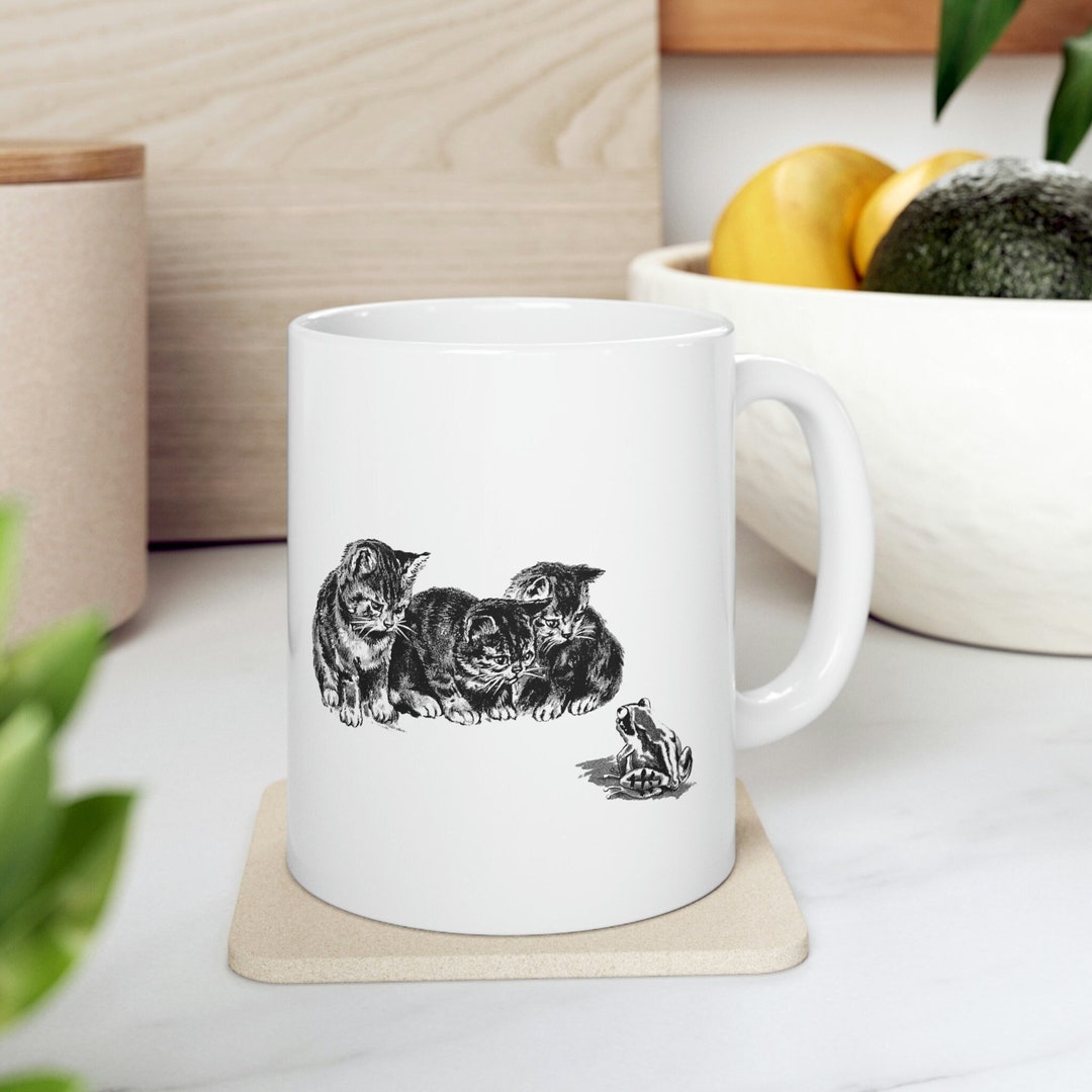 Kittens and a Toad Vintage Art Coffee Mug, Toad Mug Frog Mug, Curious ...