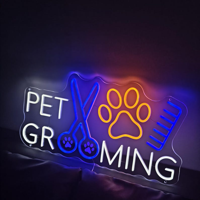 Pet Grooming Neon Sign, Custom Pet Spa Neon Sign, Pet Shop Open Neon ...