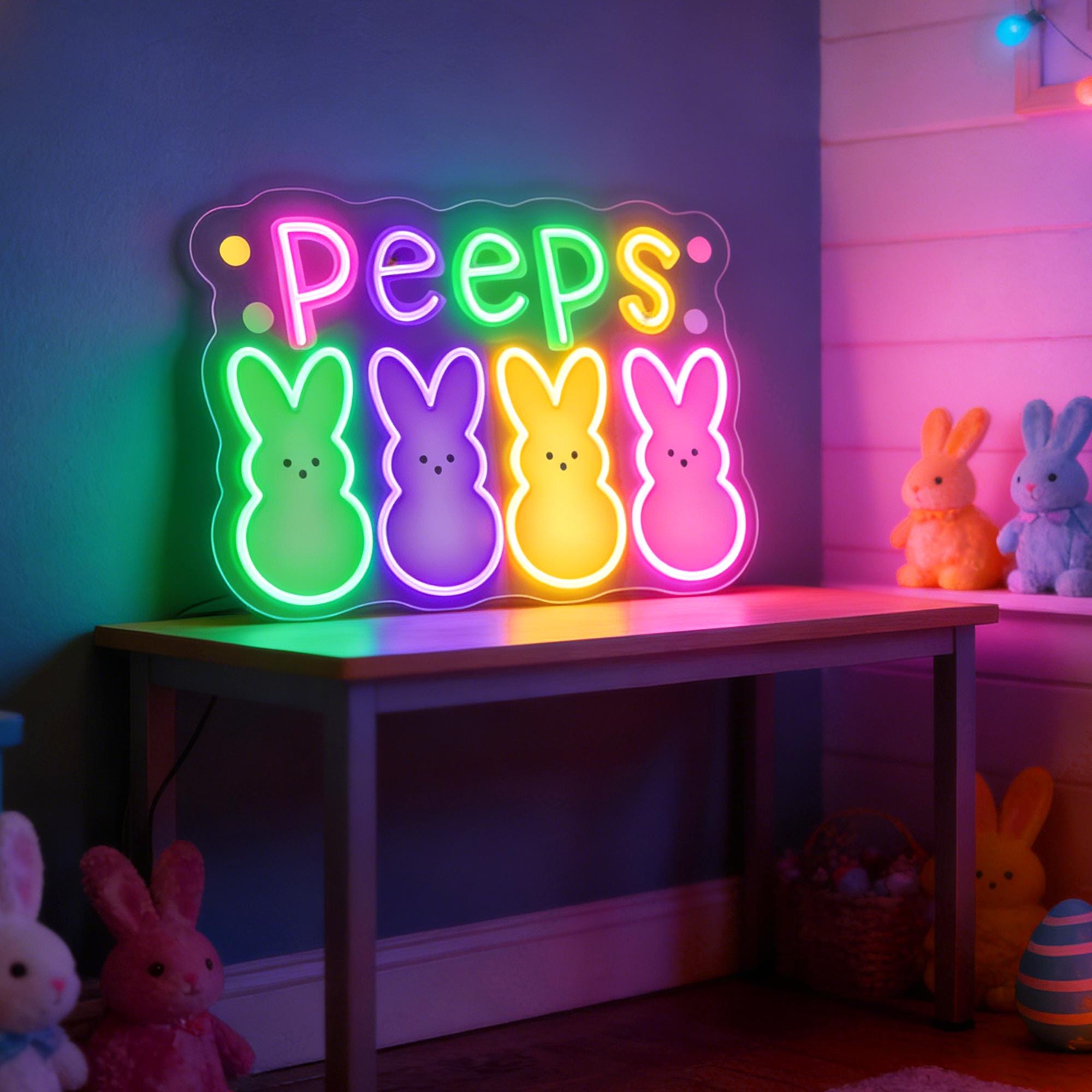 PEEPS Bunny Neon Sign, Easter Bunny Neon Sign, Easter Egg Neon Sign ...