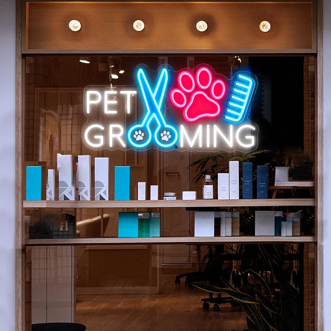 Pet Grooming Neon Sign, Custom Pet Spa Neon Sign, Pet Shop Open Neon ...