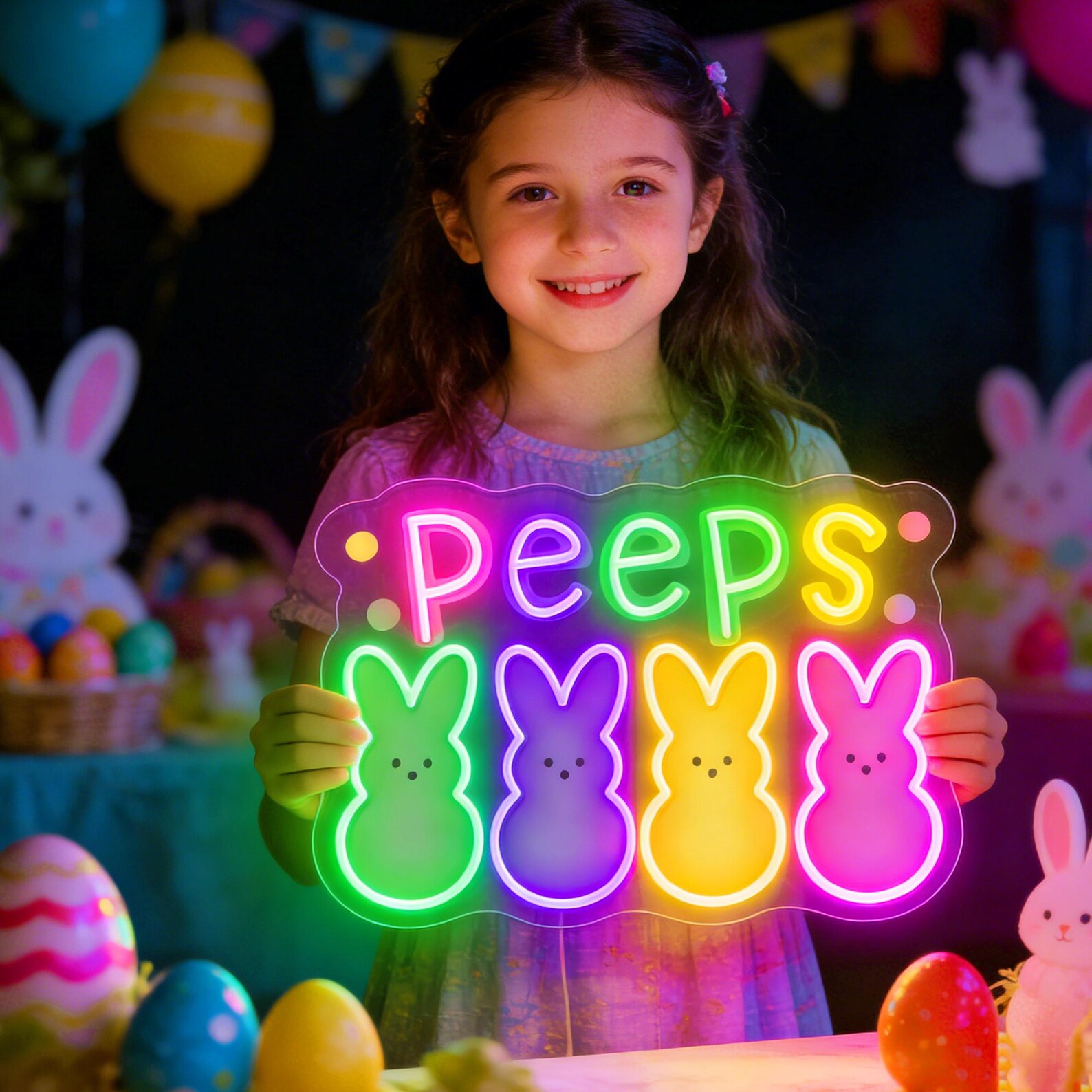 PEEPS Bunny Neon Sign, Easter Bunny Neon Sign, Easter Egg Neon Sign ...