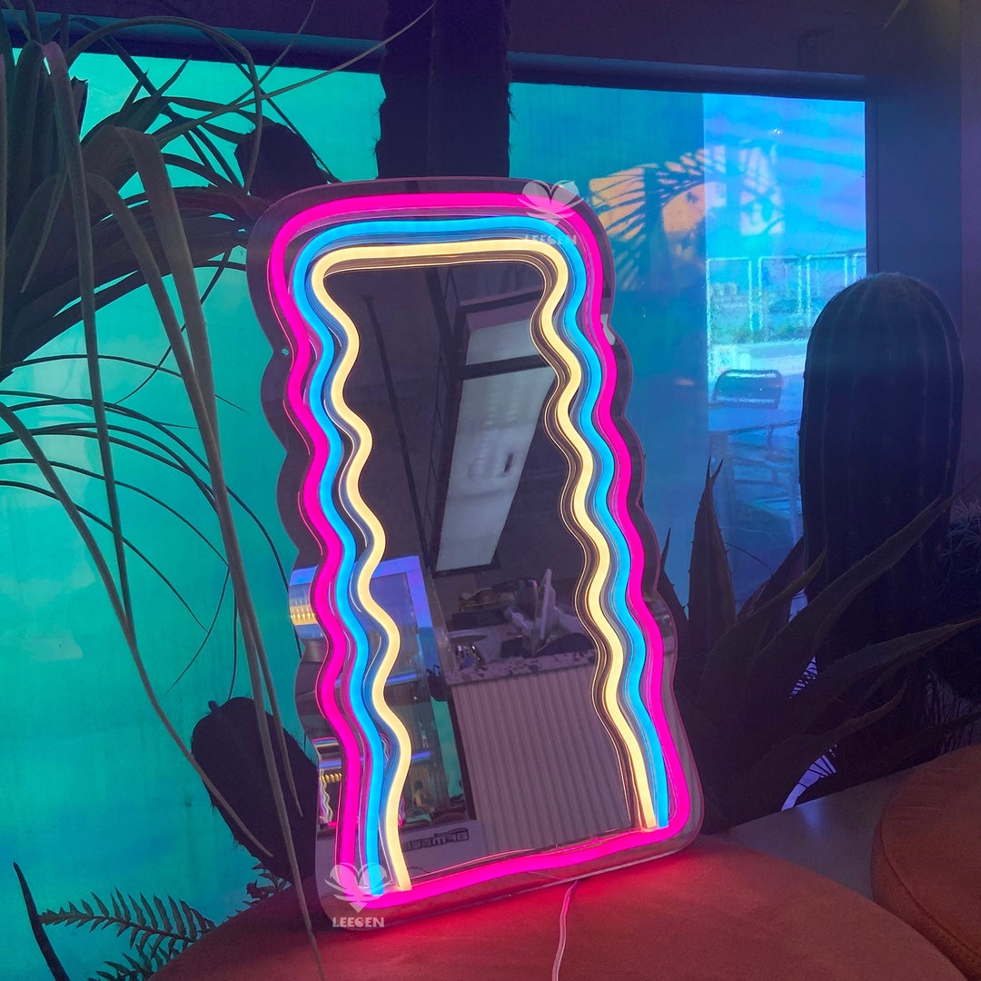 Wavy Neon Mirror, Wall Mirror, Wall Decor, Makeup Mirror, Cusotm Neon ...