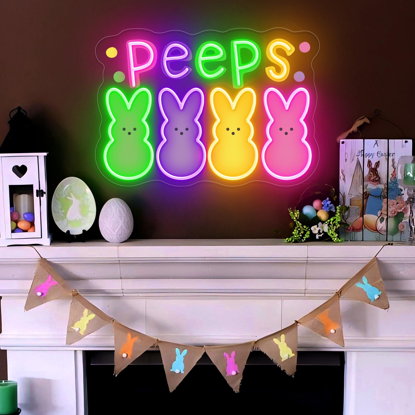 PEEPS Bunny Neon Sign, Easter Bunny Neon Sign, Easter Egg Neon Sign ...