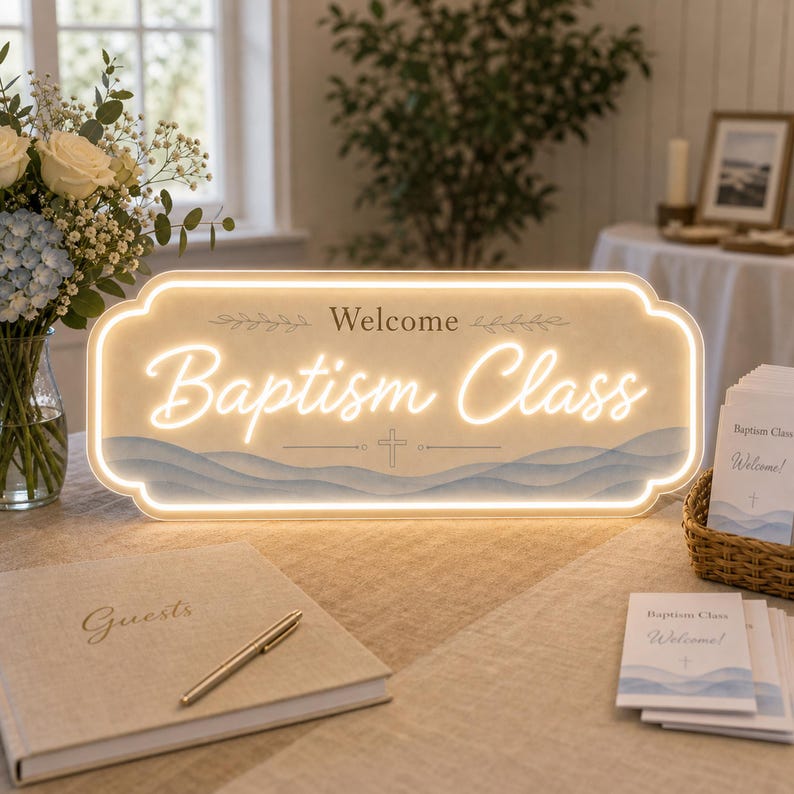 Baptism Class Welcome Sign, Custom UV LED Neon Table Light for Church ...