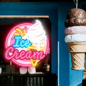 Neon Ice Cream Cone, Ice Cream Neon Sign, Ice Cream Cone Neon Sign ...