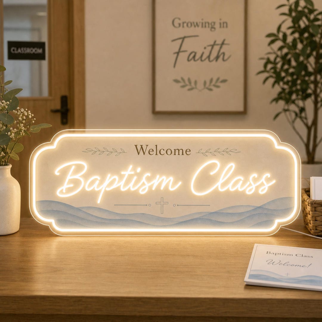 Baptism Class Welcome Sign, Custom UV LED Neon Table Light for Church ...