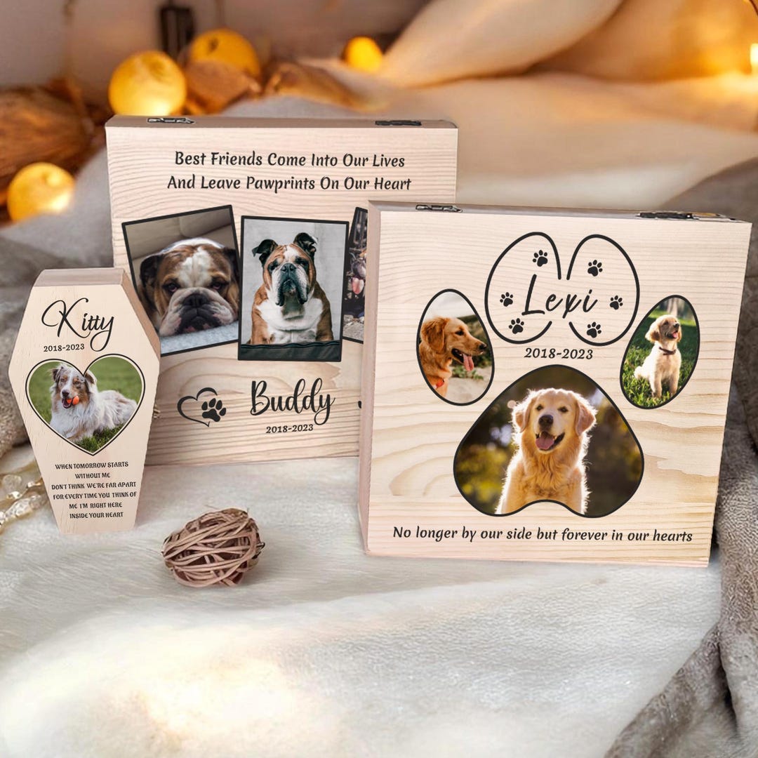 Custom Photo Pet Memorial Keepsake Box, Pet Memorial Wooden Pet Memory ...