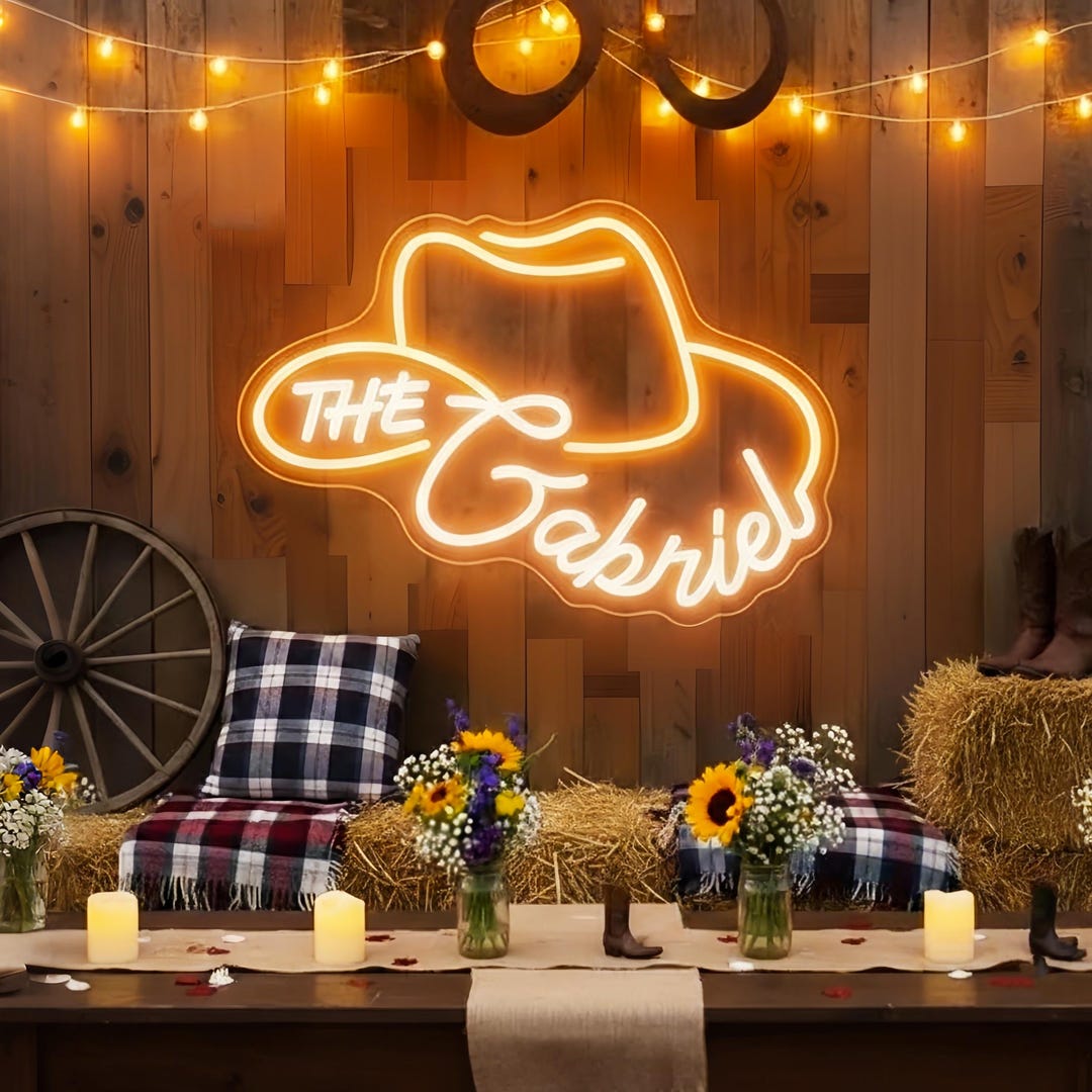 Cowboy Hat Neon Sign, Neon Sign Custom Name, Country Western Theme ...