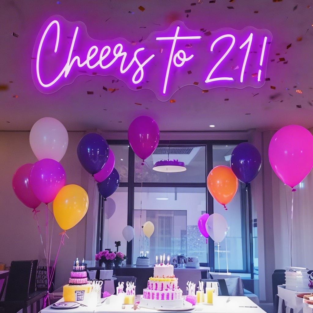 Custom Birthday Neon Sign, 21st Birthday LED Neon Light Sign, Cheers ...