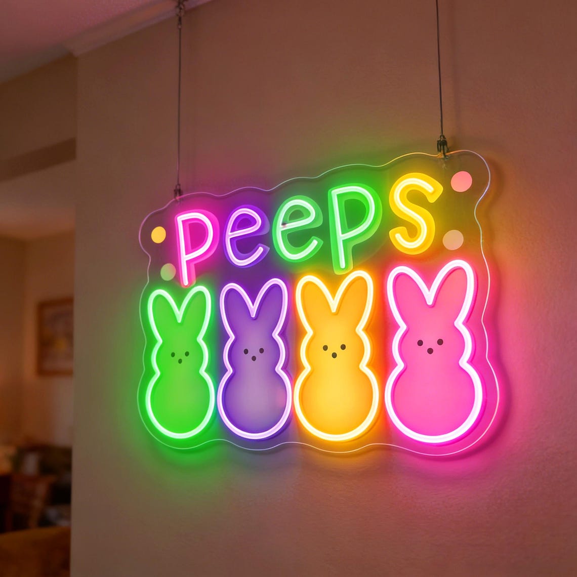 PEEPS Bunny Neon Sign, Easter Bunny Neon Sign, Easter Egg Neon Sign ...