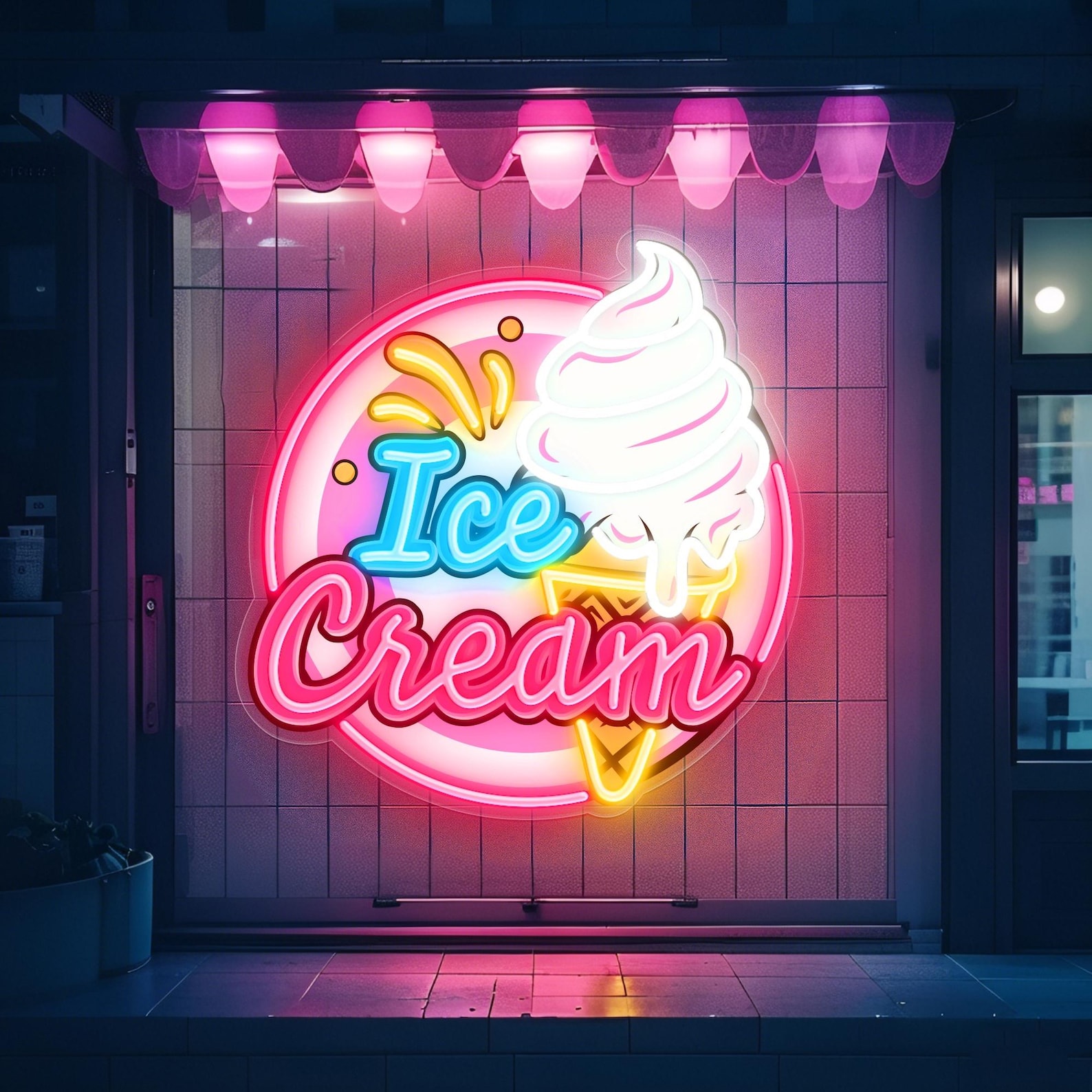 Neon Ice Cream Cone, Ice Cream Neon Sign, Ice Cream Cone Neon Sign ...