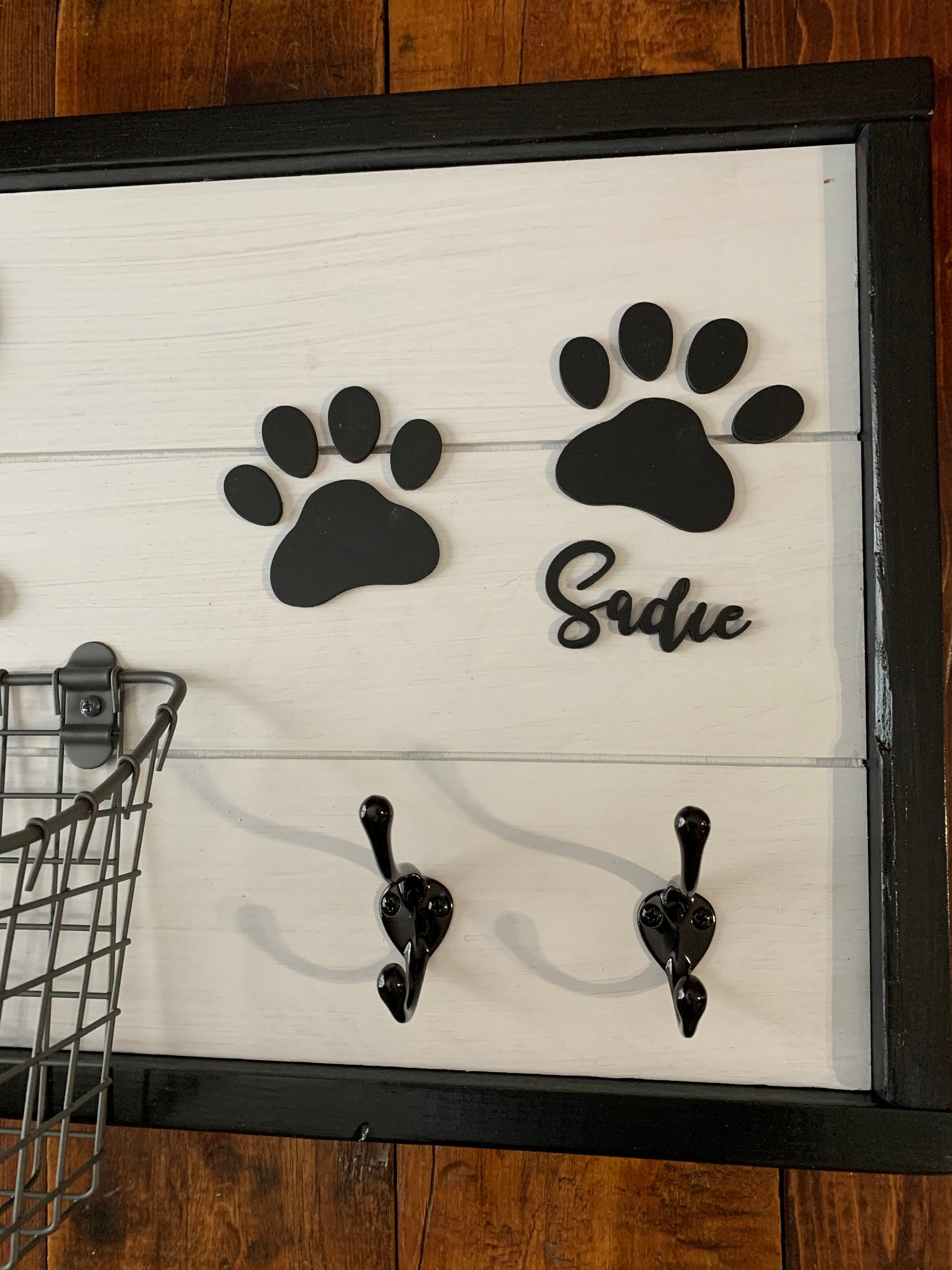 Boston Terrier Dog Leash Hook and Basket Sign Combo | Dog Organizer ...