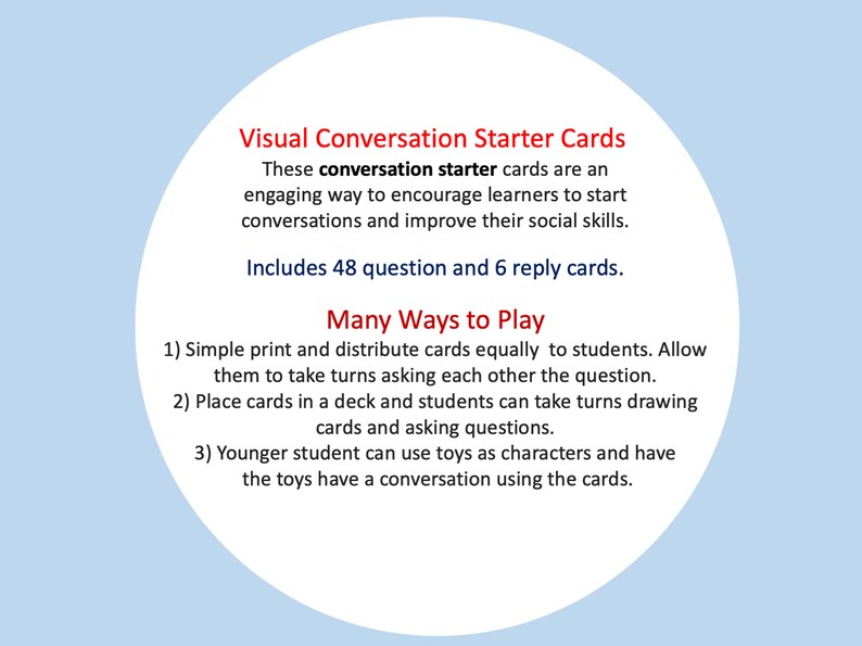 Autism Conversation Starter Cards: Visual Prompts for Social Skills - Etsy
