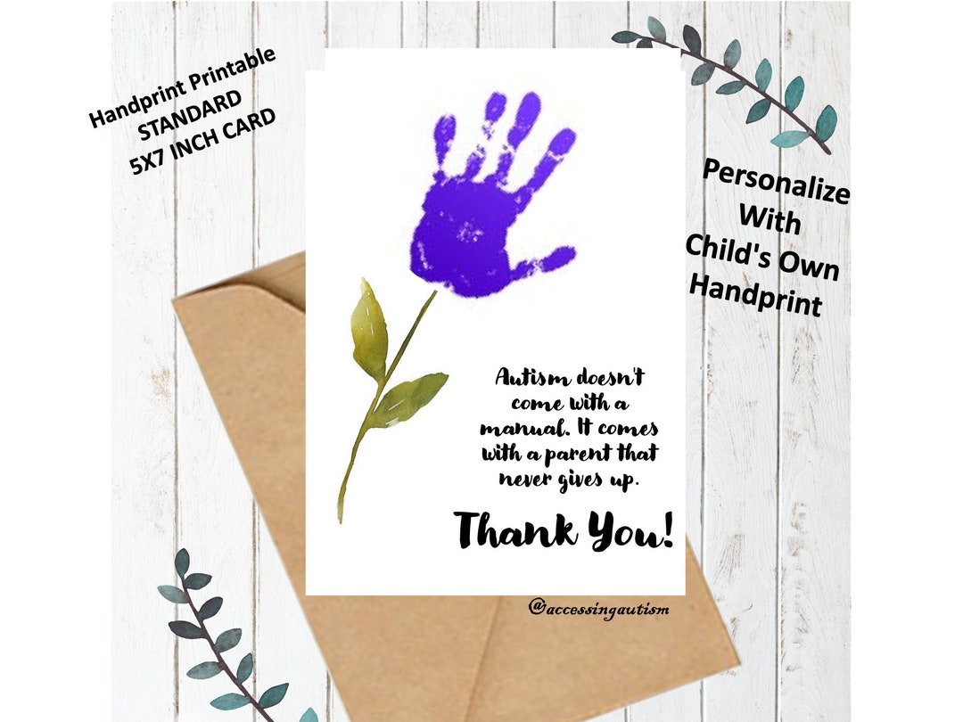 Autism Thank You Card: Handprint Flower Gift (printable) - Etsy