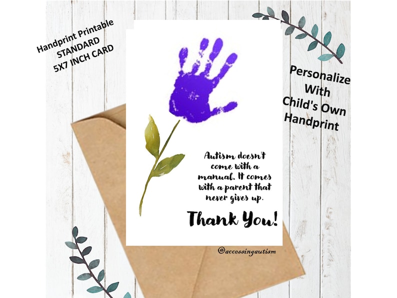 Autism Thank You Card: Handprint Flower Gift (printable) - Etsy