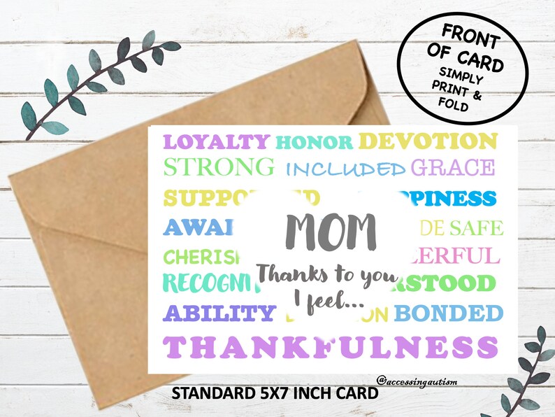 Autism Thank You Card, Thank You Card for Mother, Gift for Autism ...