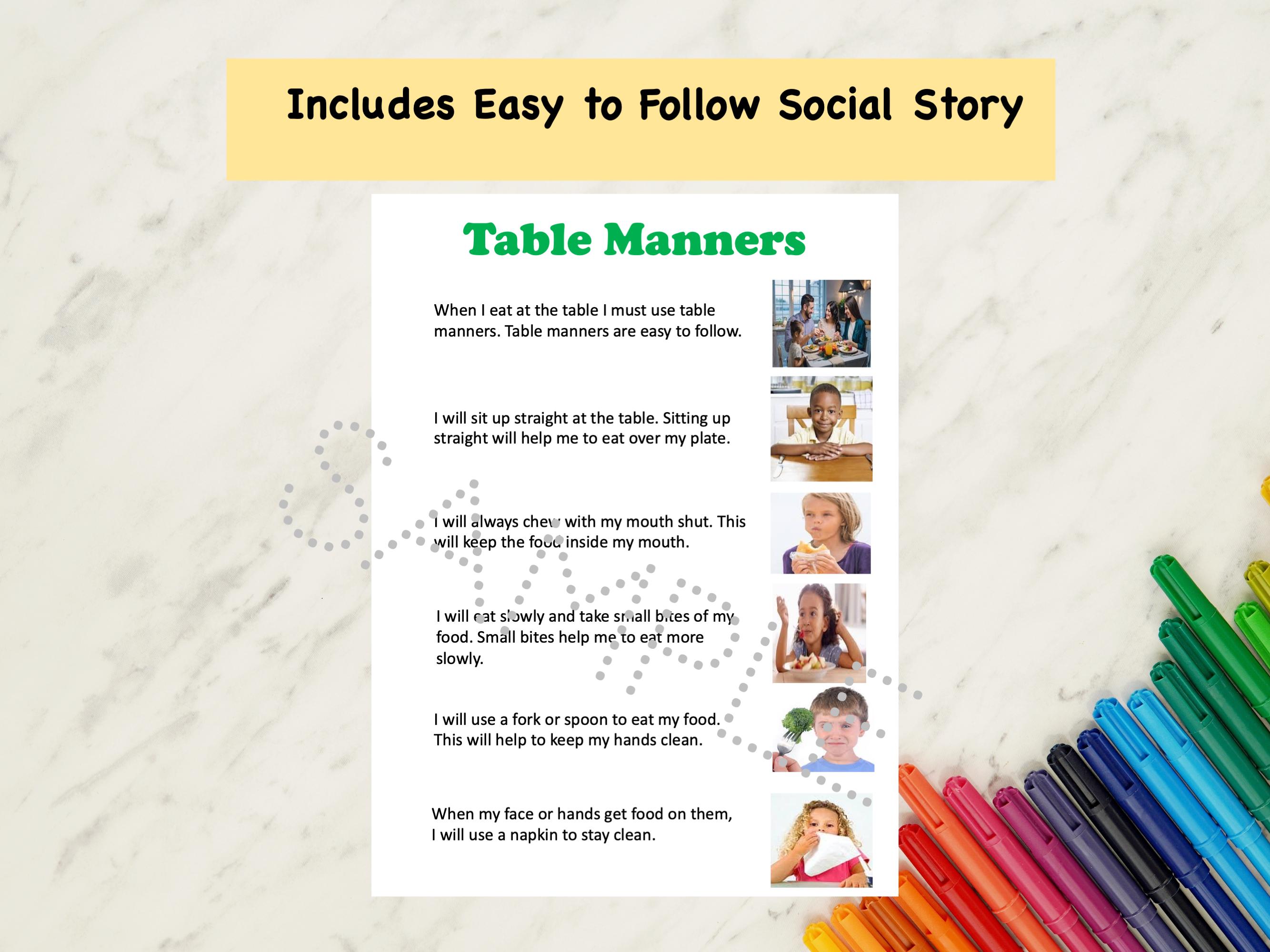 Table Manners Worksheet, Table Manners Social Story, Autism and Table ...