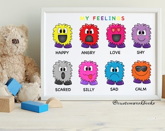 Emotions Chart for Kids and Baby Shark Feelings Chart Digital, Feelings ...