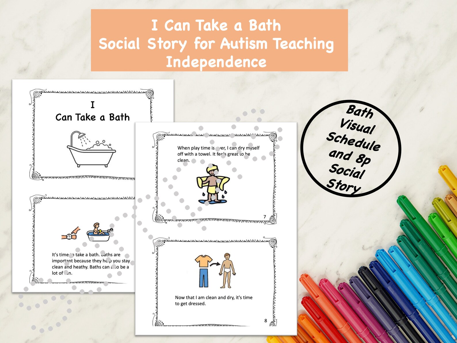 Visual Schedule for Bath Time and Social Story for Taking Baths, Autism ...