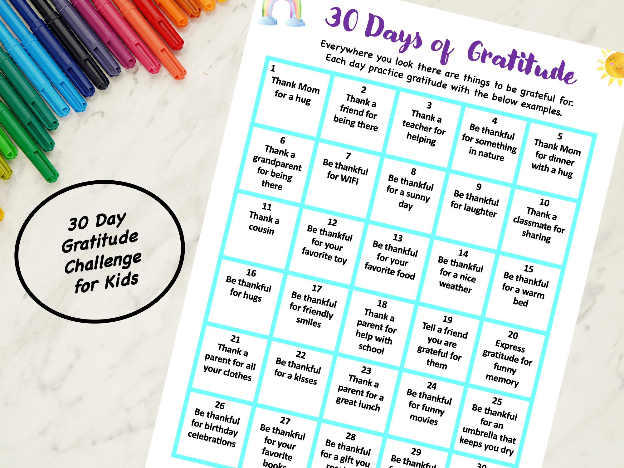 Gratitude Challenge for Kids/ Gratitude Worksheets/ Self Care Challenge ...