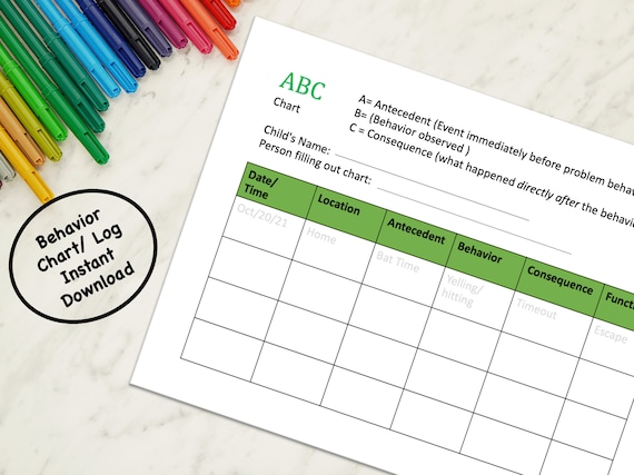 Behavior Log for Autistic Child Behavior Chart for Autism | Etsy