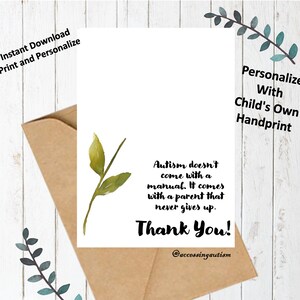 Autism Thank You Card: Handprint Flower Gift (printable) - Etsy