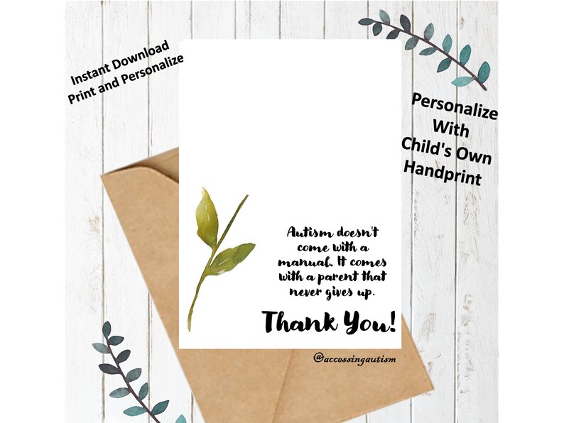 Autism Thank You Card: Handprint Flower Gift (printable) - Etsy