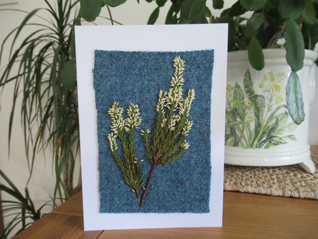 Real Scottish Heather Card Harris Tweed Good Luck Card Handmade Card ...